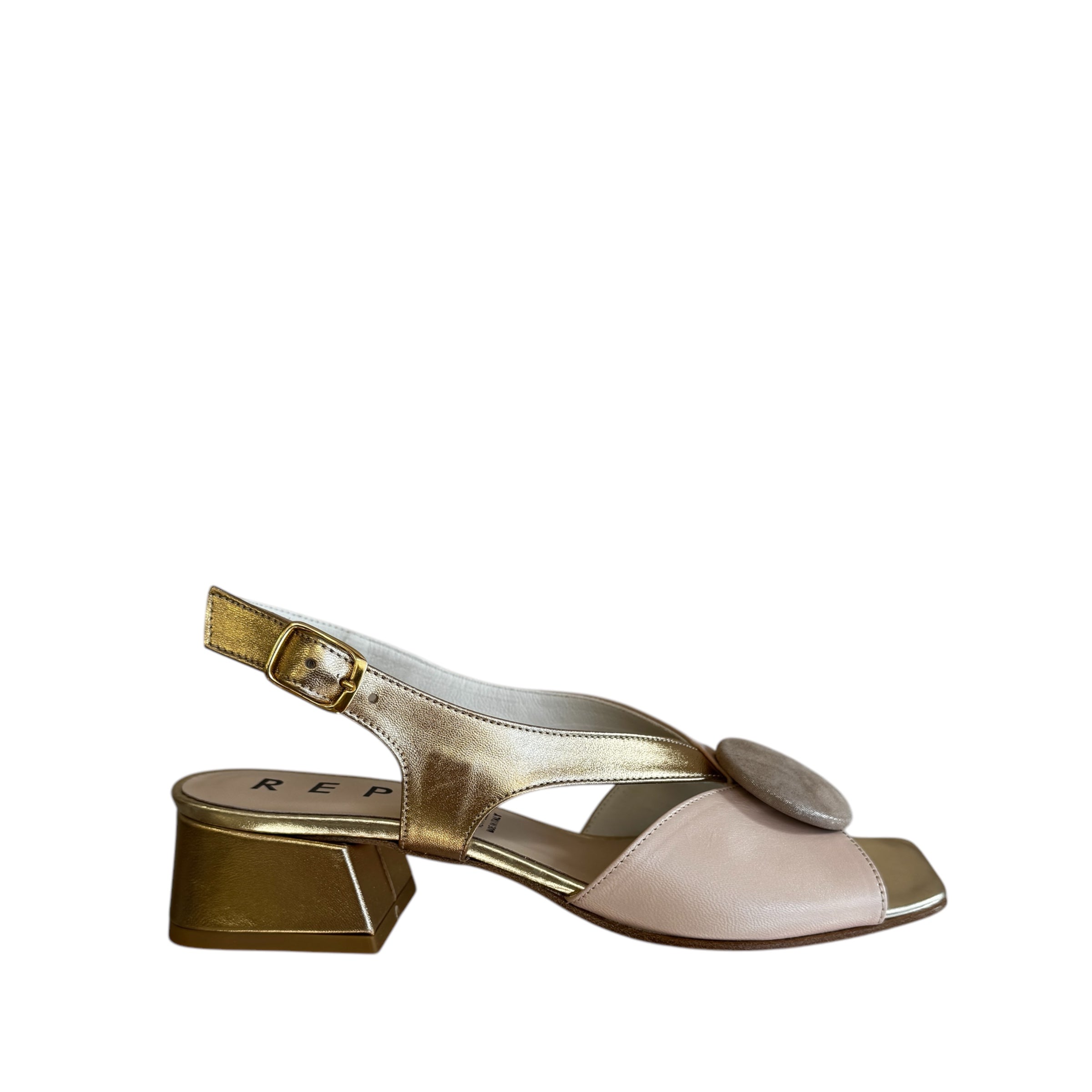 Repo Gold & Beige Block Heel Sandal – Lusana Shoe Boutique
